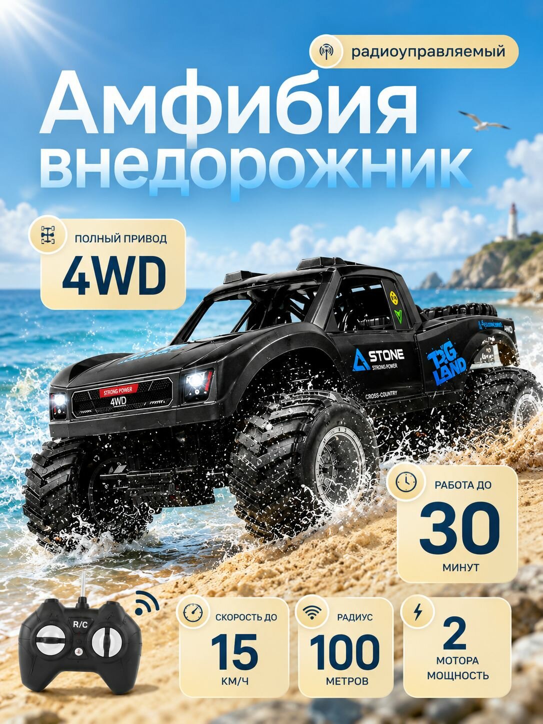 Радиоуправляемый внедорожник-джип для мальчиков, быстрый RC-багги с дистанционным управлением, 37×21×15 см