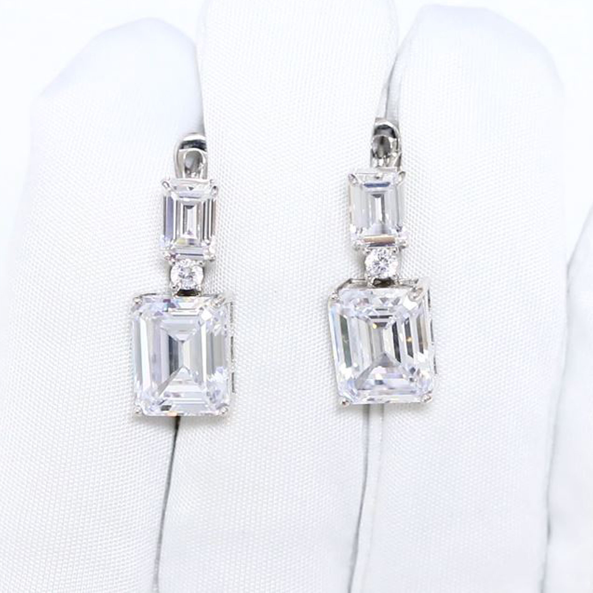 Серьги Diamant online, серебро, 925 проба, родирование, фианит, длина 2.2 см, , прозрачный