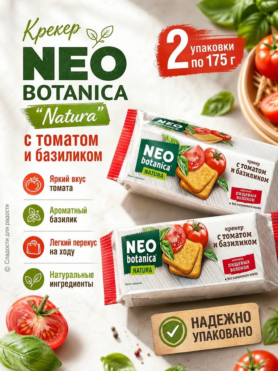 Крекер Neo-Botanica, с томатом и базиликом 2шт по 175г