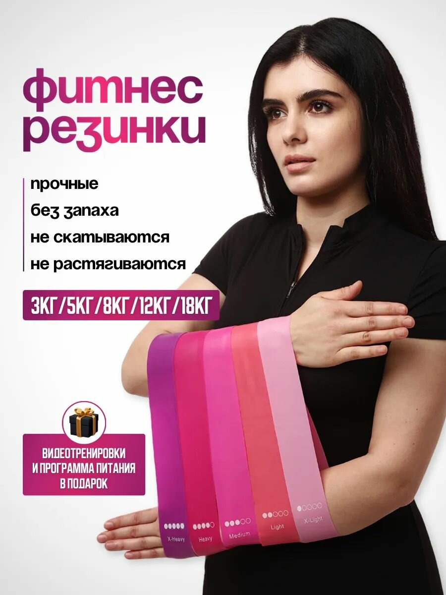 Набор эспандеров LEMLEO "Фитнес", 5 шт, нагрузка 200 кг, цвет фиолетовый