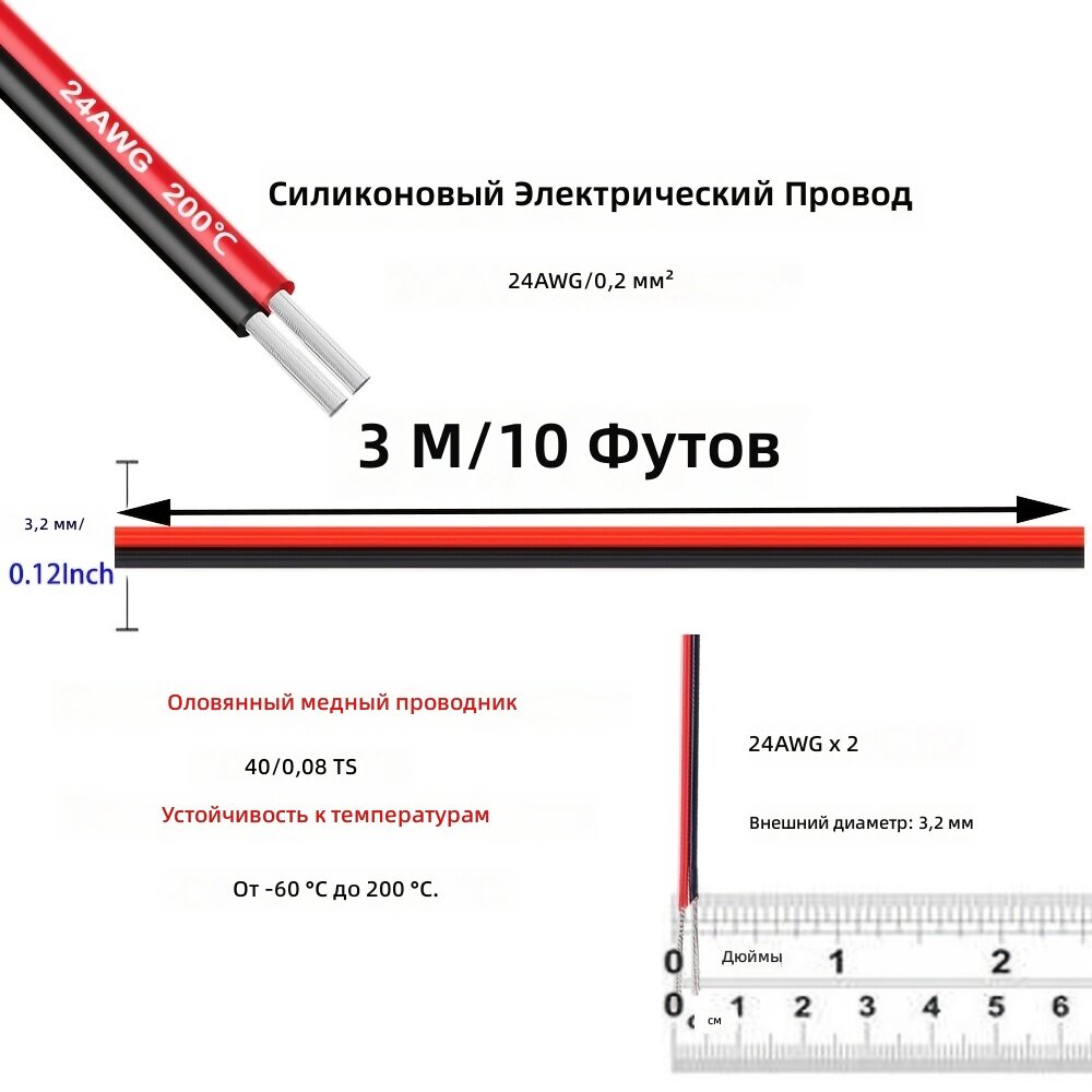 Акустический кабель 24 AWG (0.2 мм²) 3 м для аудиосистемы, автомобиля и домашнего кинотеатра