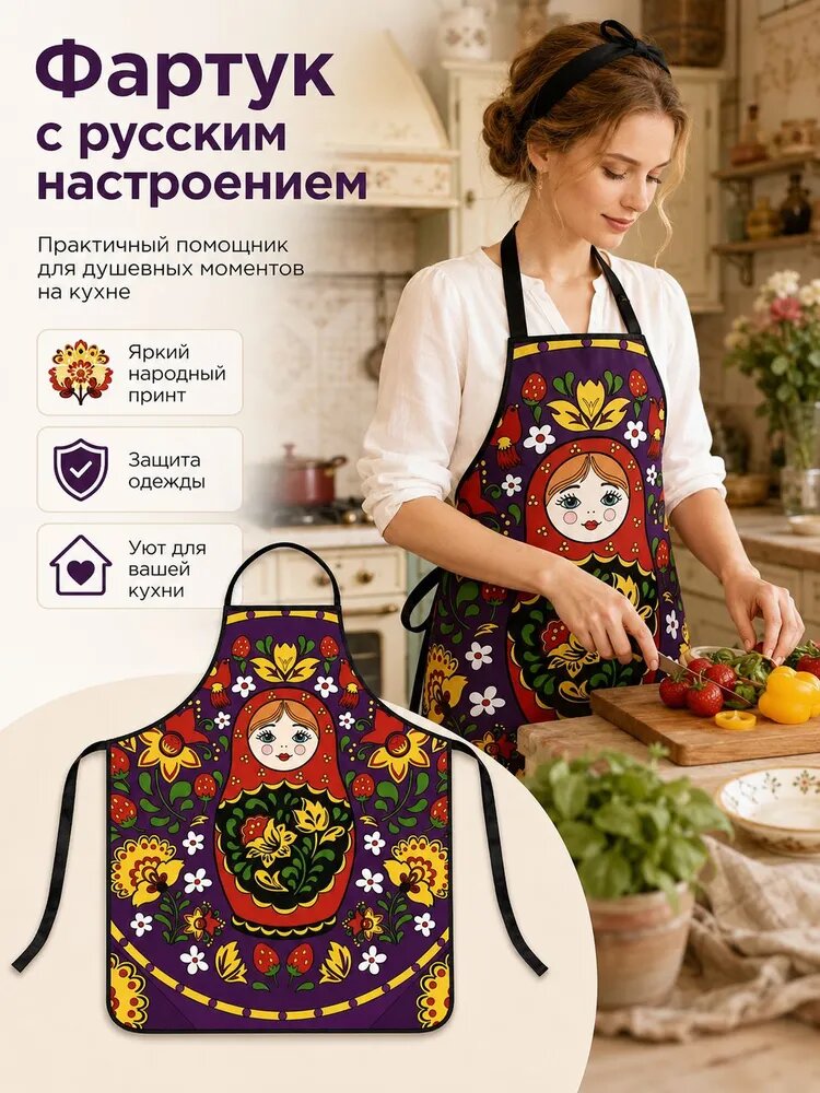 Фартук кухонный 1шт, Узор матрёшки-K