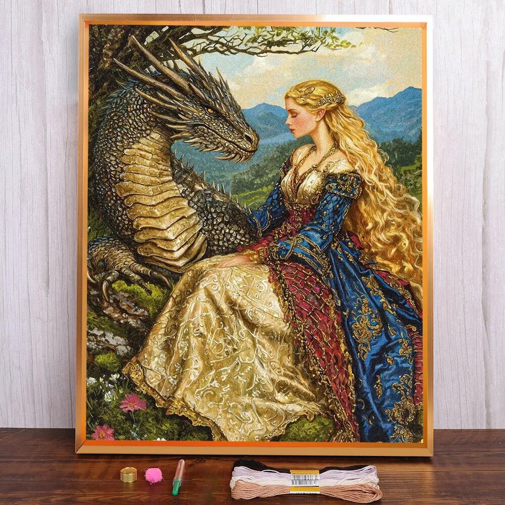 MEIAN Крестный комплект стежка,90x120CM,14CT, Женщина и дракон,40 цветов