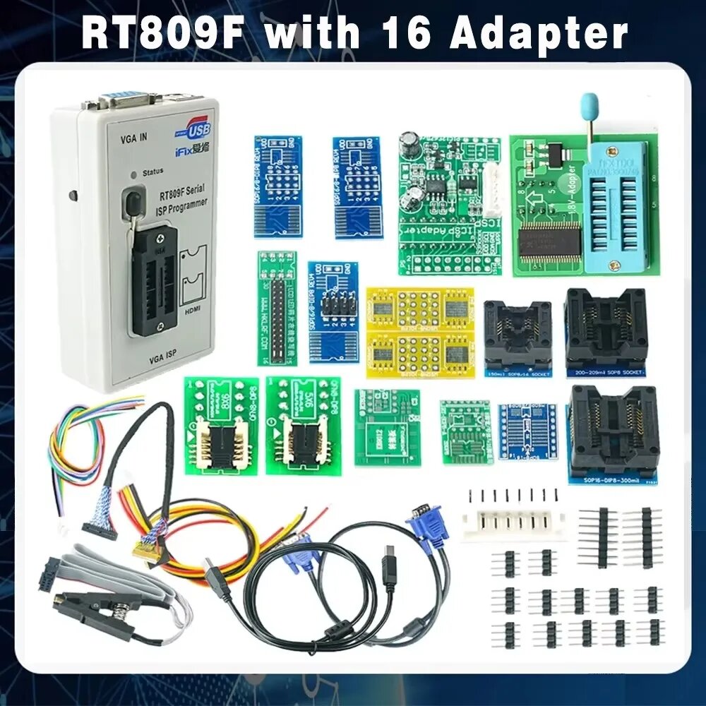 Новый стандартный программатор RT809F ISP 11 12 16, набор адаптеров + тестовый RT809F 16Adapter