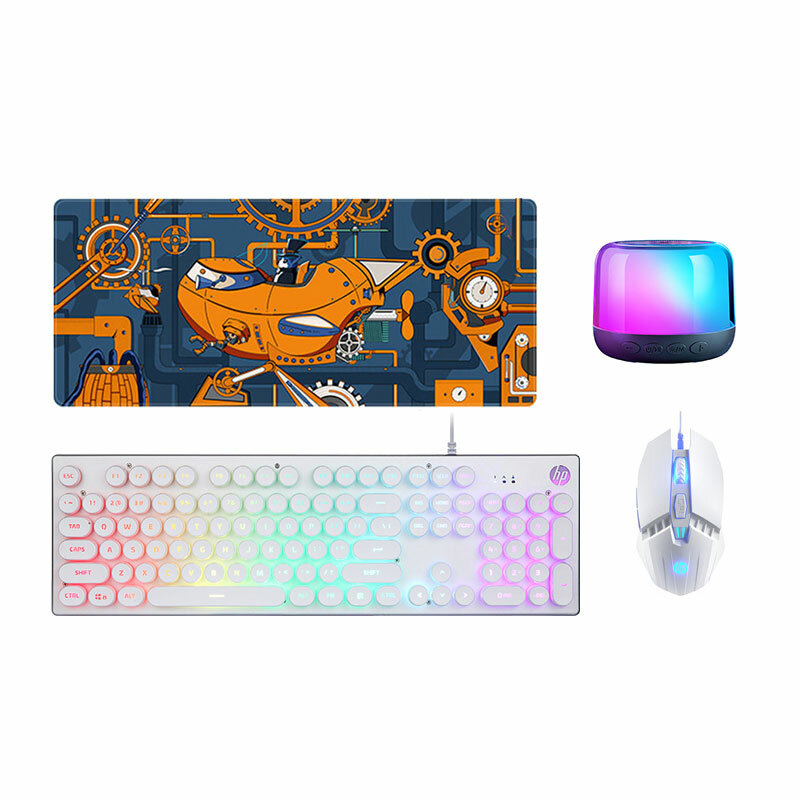 Комплект клавиатуры и мыши HP, Rainbow White + M1 White Mouse + S02 Bluetooth Audio Super large gaming mouse pad