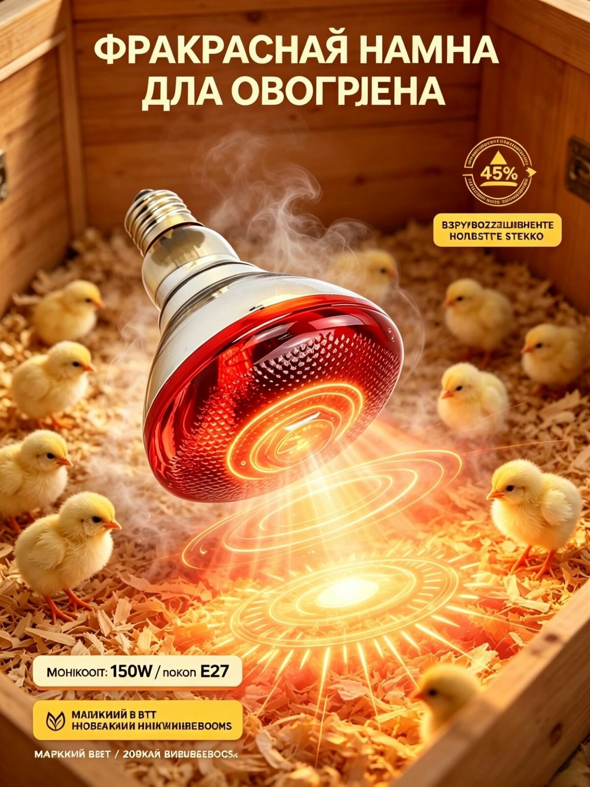 Инфракрасная лампа для курятника цыплят птиц животных 150W цоколь E27, 1 шт / Инфракрасная лампа для обогрева для обогрева цыплят инфракрасный обогрев для птиц