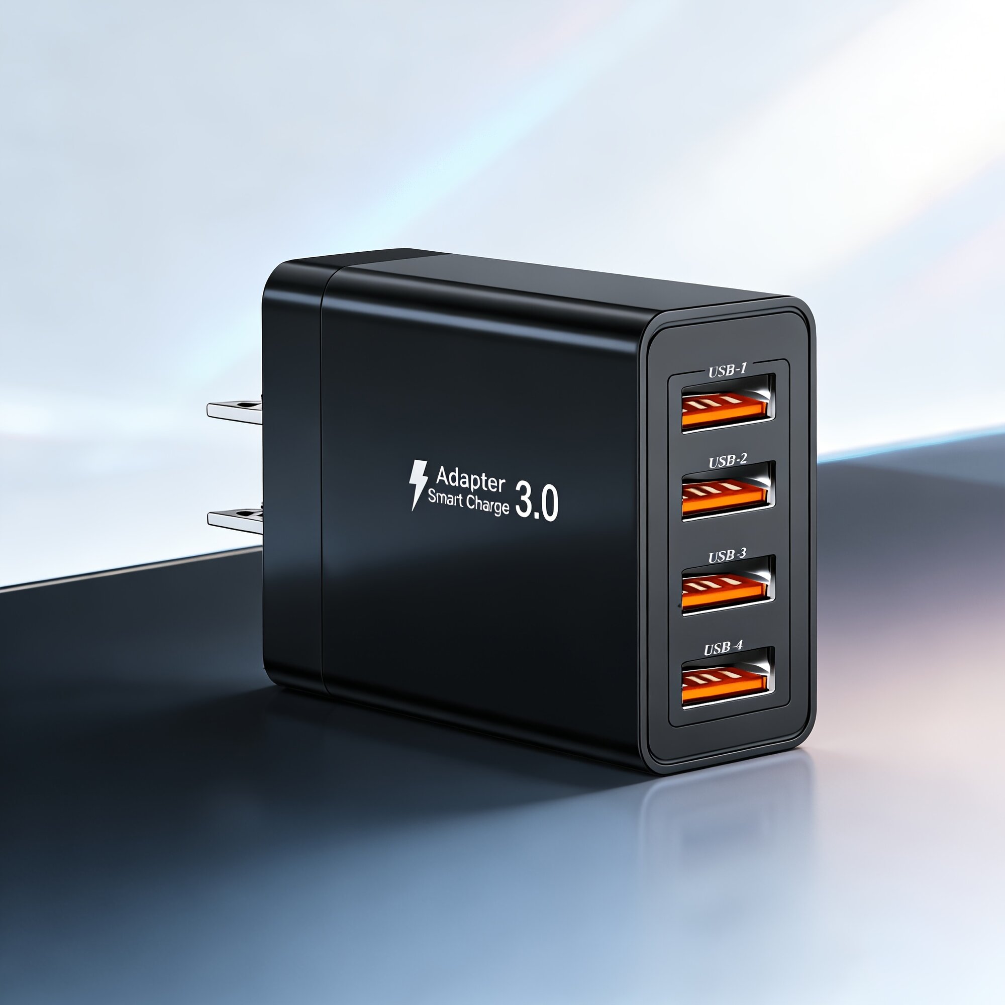 Зарядное устройство USB 4-в-1 с защитой, стандарт США, черный корпус, выход USB-A для iPhone 16/15/14/13/12/11 Pro Max XS X 8, Galaxy, ноутбук
