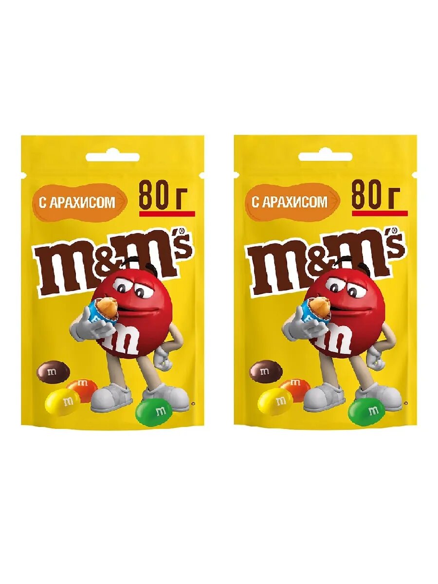 M&M's Конфеты драже с арахисом в шоколадной глазури, 2 шт х 80 г