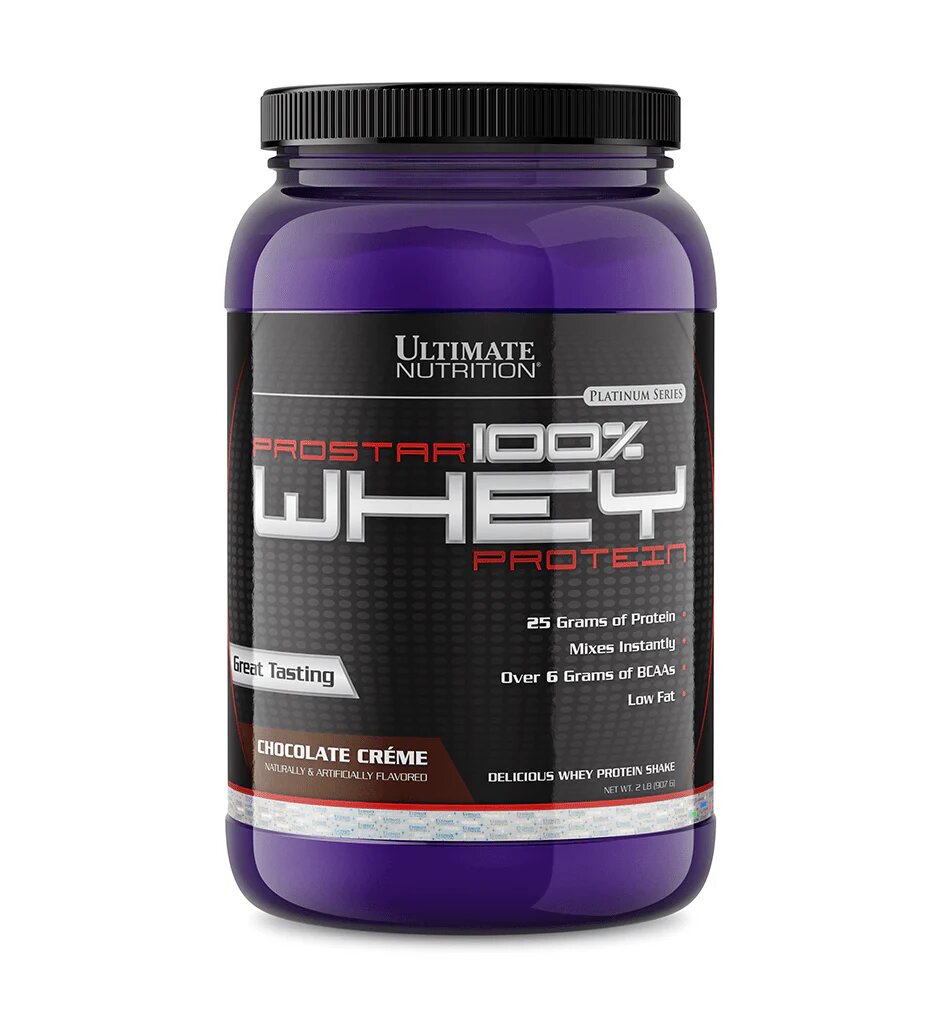 Ultimate Nutrition Prostar Whey, сывороточный, порошок 907г вкус шоколадный крем, для набора мышечной массы и похудения