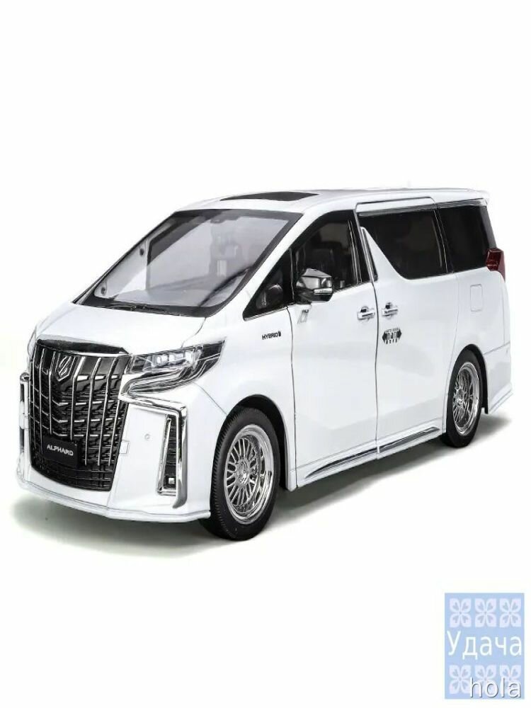 Модель Toyota Alphard 1:18 белого цвета с открывающимися дверями, звуком, 28 см, для коллекции, макет авто