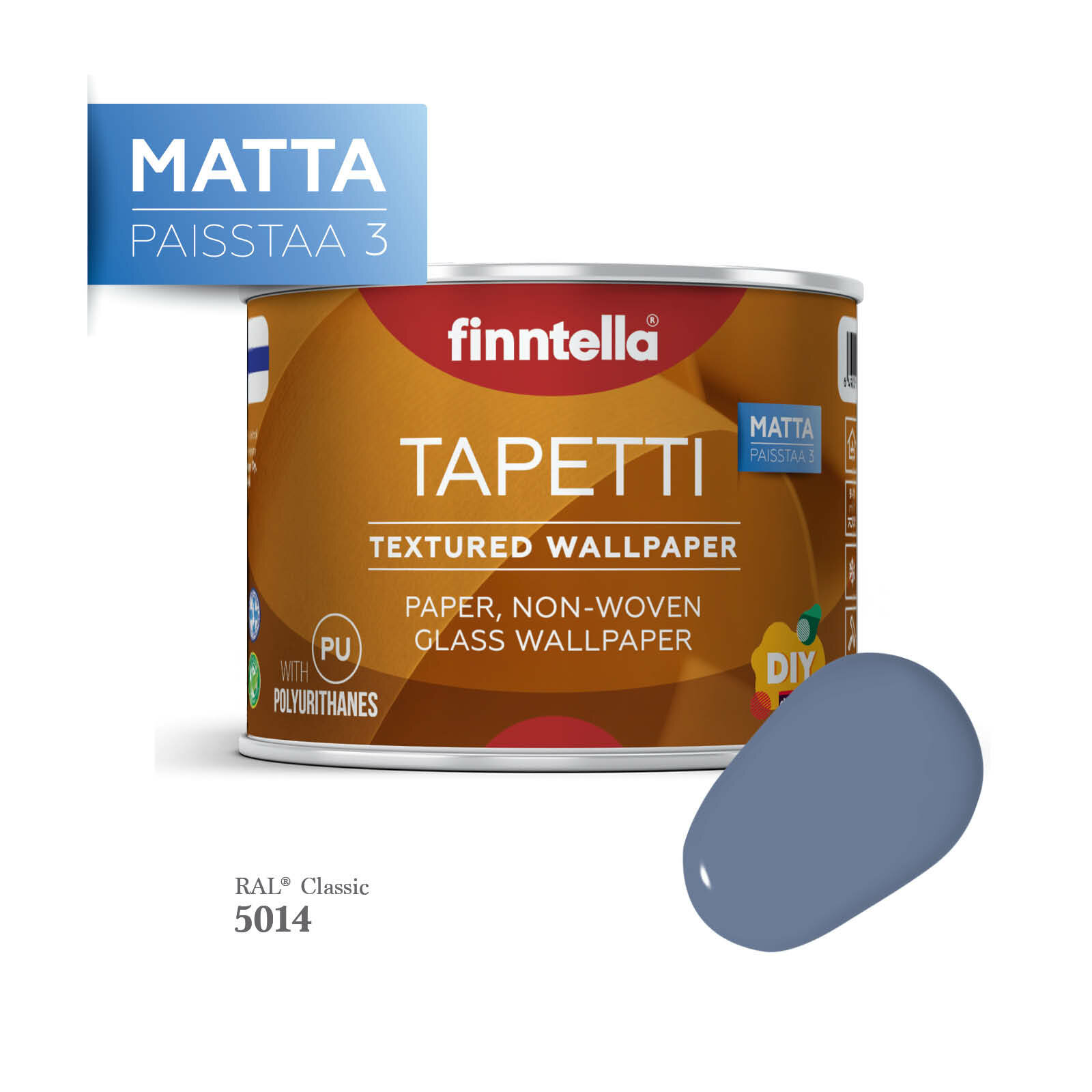 Матовая краска для обоев под окраску TAPETTI Matta FINNTELLA, Цвет RAL 5014 Голубино-синий (Pigeon blue), 0,45л