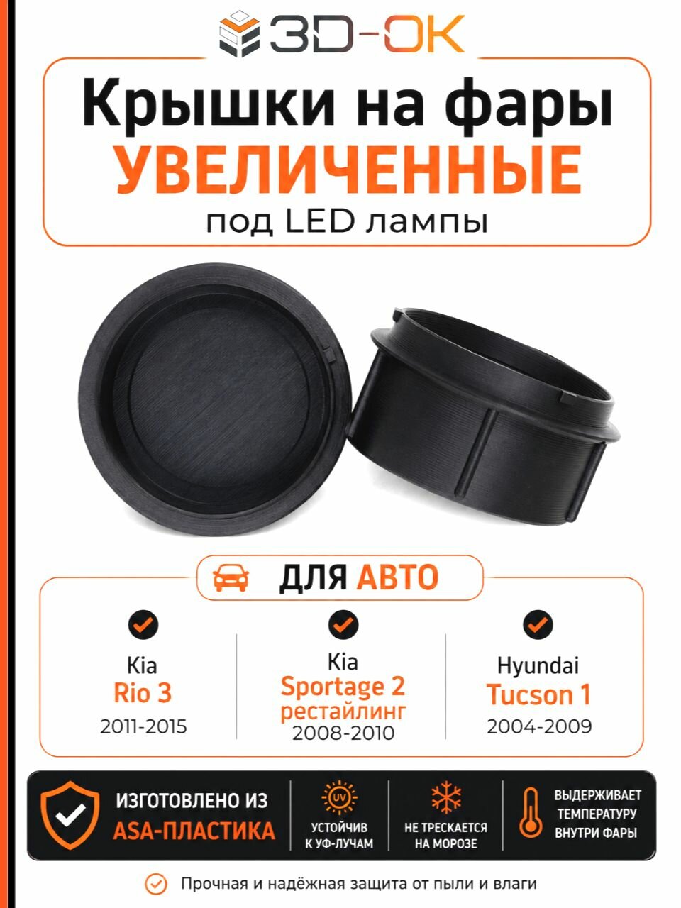 Крышки для фар под Led лампы для авто Kia Rio 3, Kia Sportage 2 рестайл, Hyundai Tucson I, 2 шт.