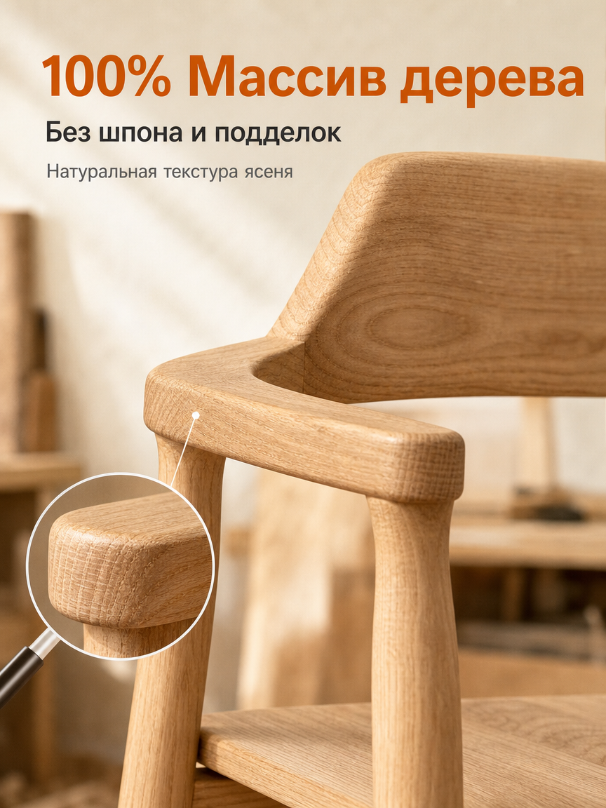 Стул из массива дерева, чёрный цвет, деревянное сиденье, не требует сборки. — фото 1