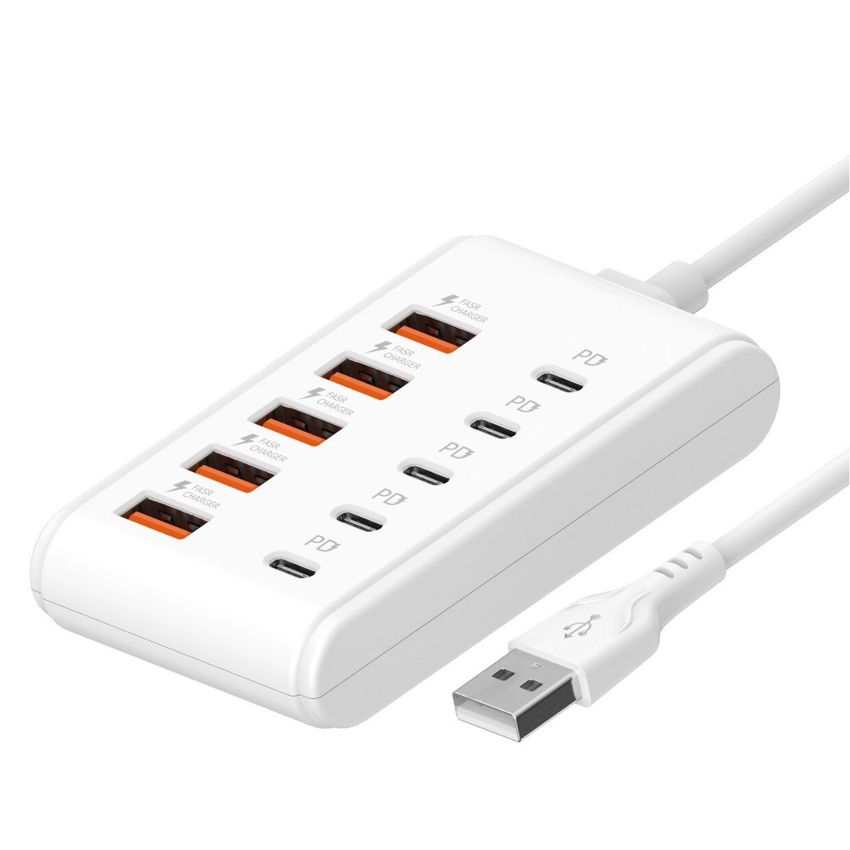 USB-хаб на 10 портов с быстрой зарядкой, 5 USB-A + 5 PD, 25W Power Delivery, компактный USB-концентратор для MacBook, ПК, планшетов, смартфонов, совместим с USB-C, белый