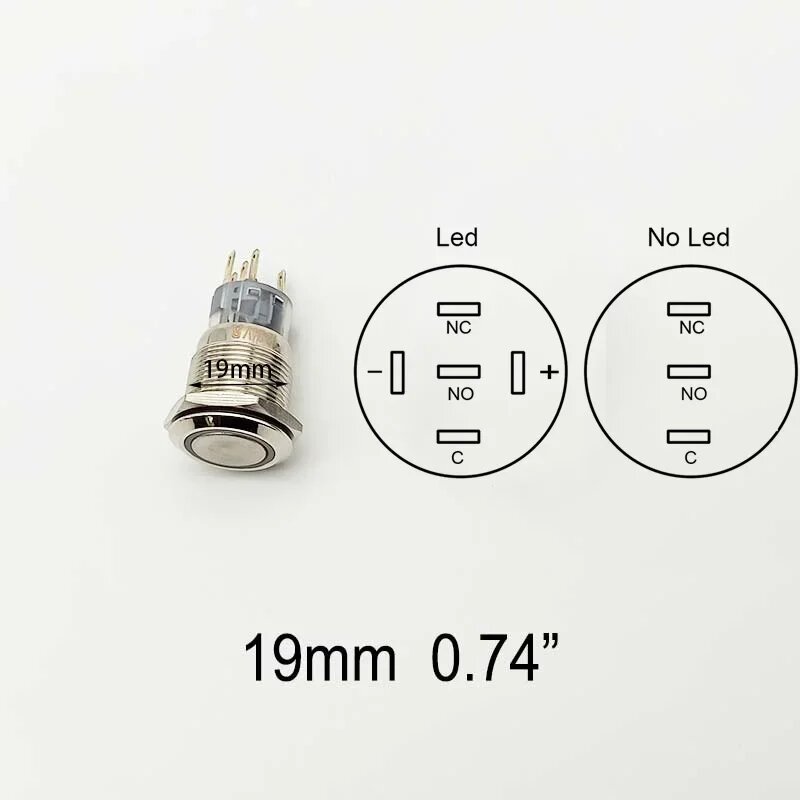 Водонепроницаемый электрический кнопочный выключатель Latching Fix, 19mm Silver, Blue Led, 3-6V