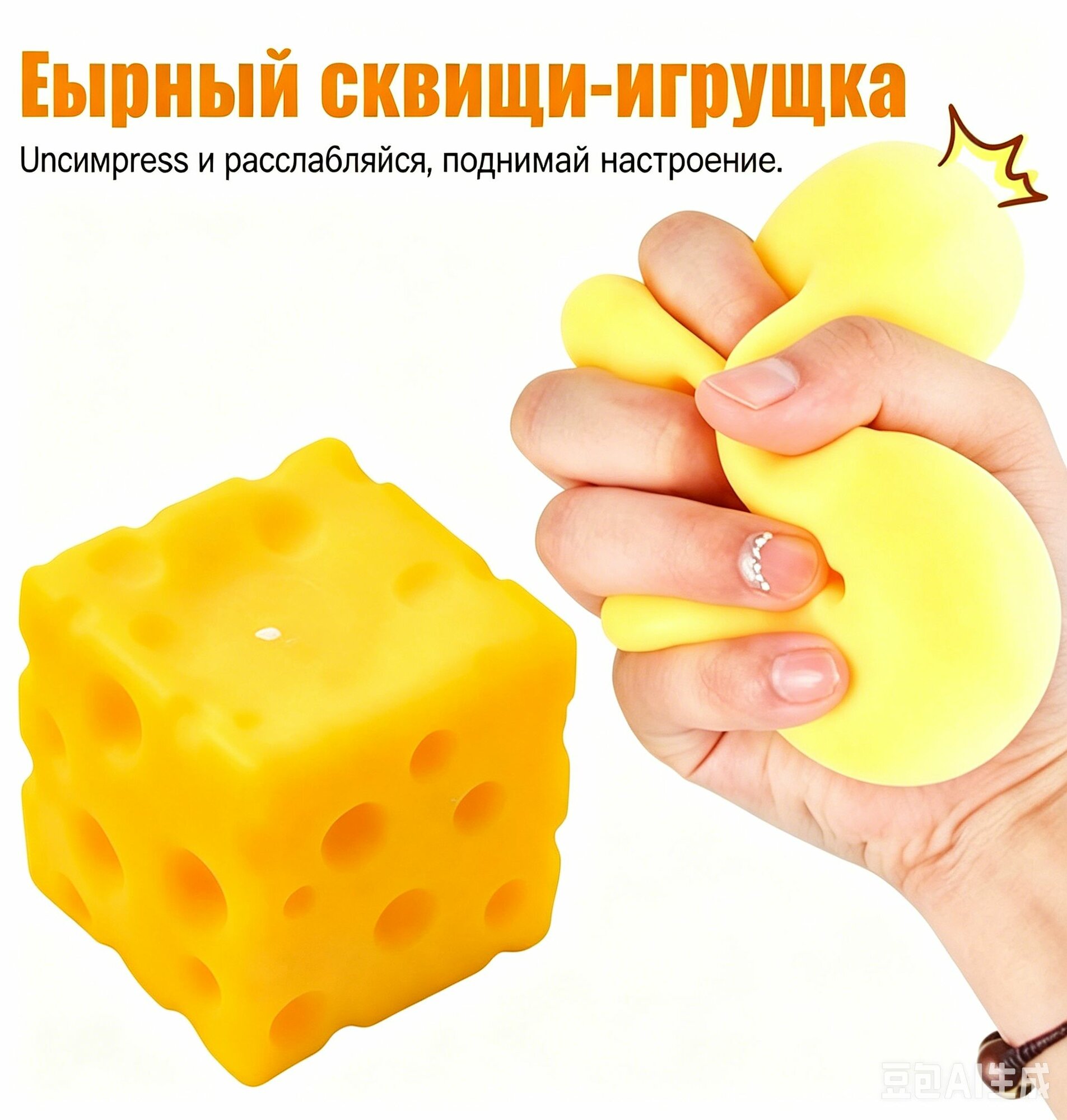 Мялка антистресс в виде сыра мягкая желтая, сжимаемая игрушка для рук антистресс игрушка сырная сжималка для рук