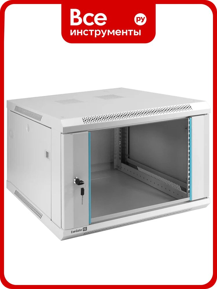 Шкаф телекоммуникационный ExeGate 19 настенный 6U EC-WM-6U.600. G. GREY 19”, 6U, 600x600x370mm ШхГхВ , передняя дверь закаленное стекло, съемные боковые панели 298600