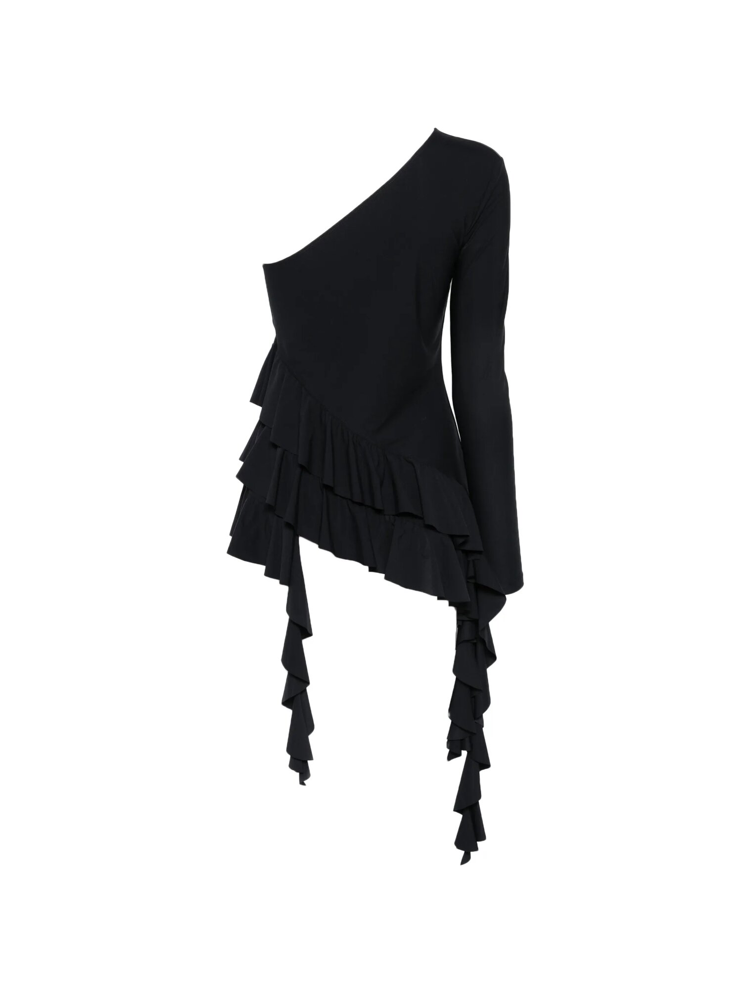 Топ LOVE MOSCHINO One-shoulder ruffled top, размер 40, черный — фото 1