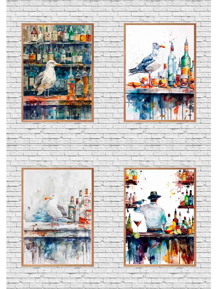 Птица-чайка, Бармен, 4 Плаката, 30x21см