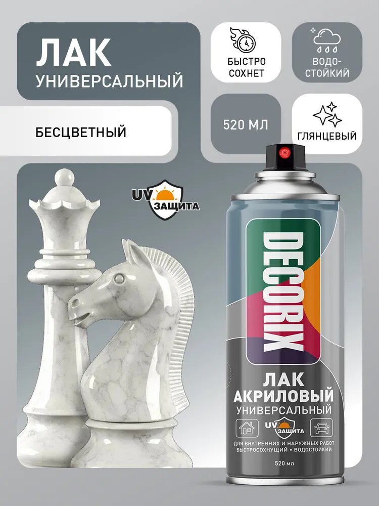 Лак с защитой от УФ аэрозольный бесцветный DECORIX глянцевый - лак универсальный защитный от ультрафиолета в баллончике 520 мл