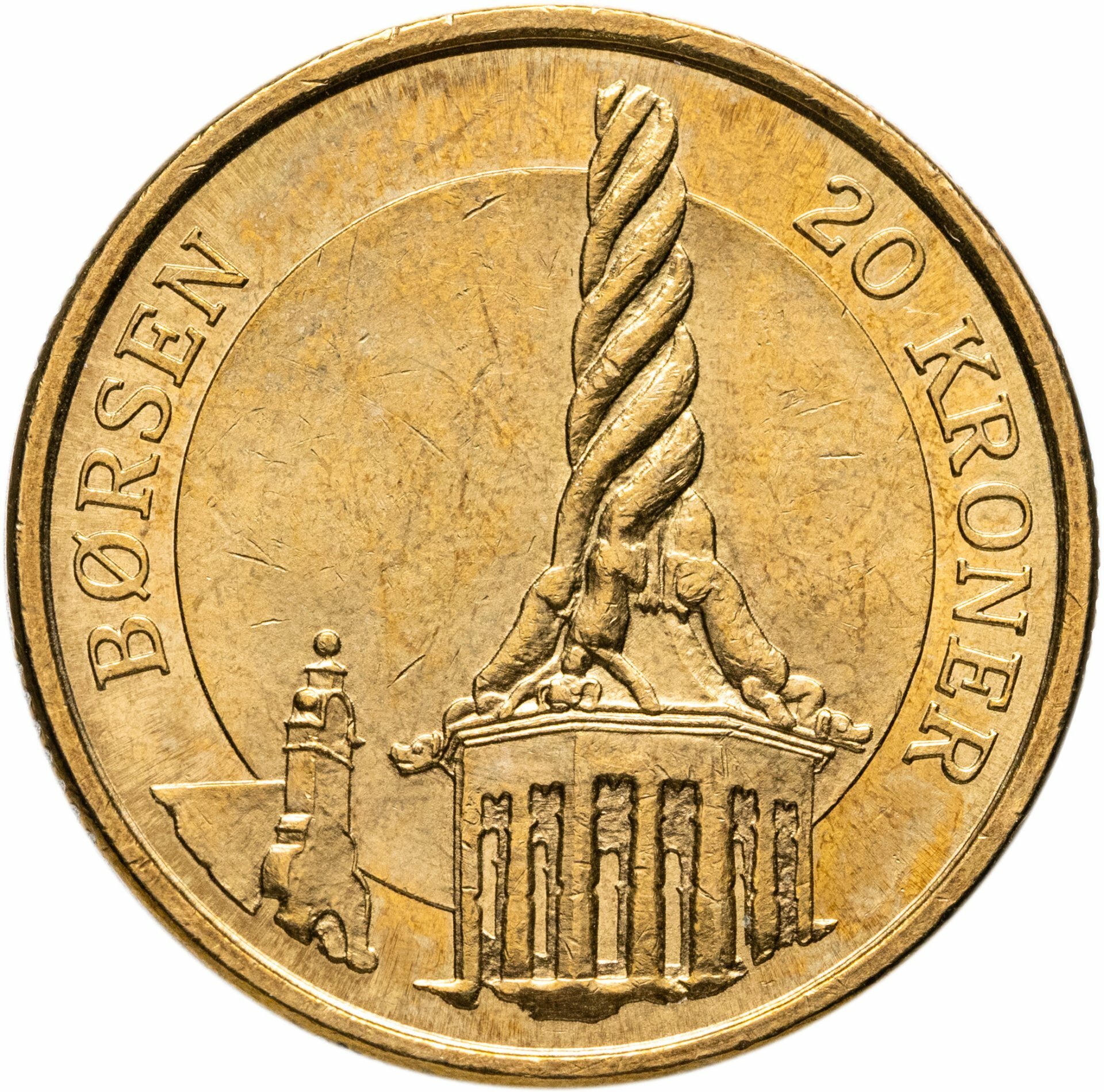 Дания 20 крон kroner 2003 "Башня Фондовой биржи Борсен, Копенгаген", Бронза, в сохранности AU-UNC