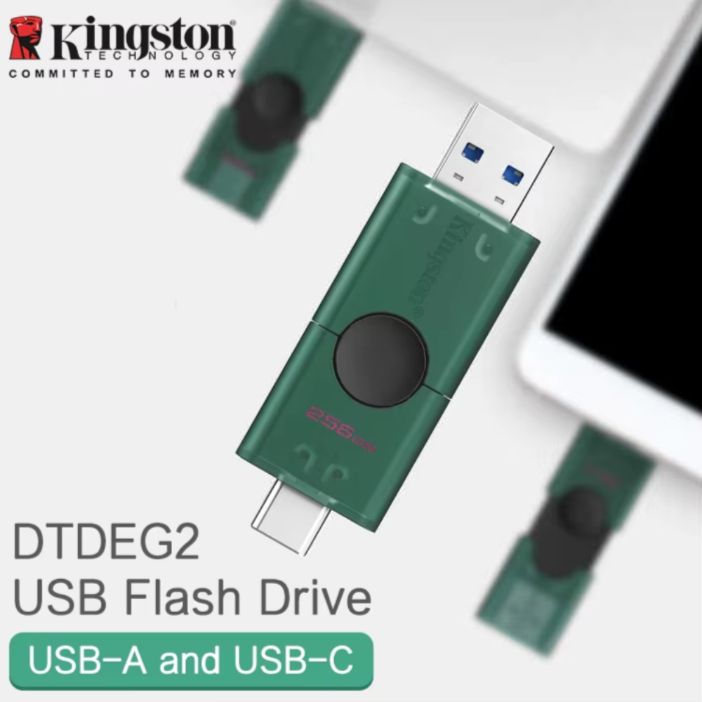 USB-флеш-накопитель Kingston 256 Gb DataTraveler Duo Gen2 DTDEG2/256GB, интерфейсы USB-A и USB-C, до 130 МБ/с, зеленый