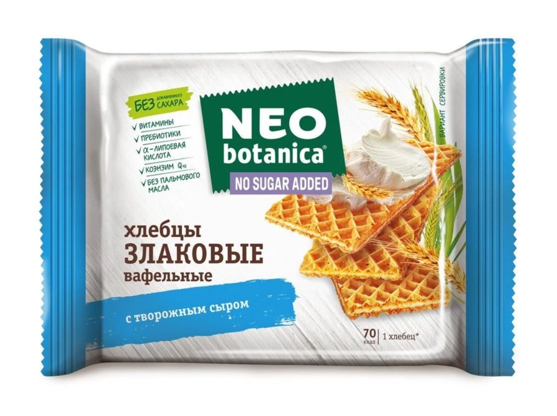 Neo-botanica хлебцы NO SUGAR ADDED вафельные злаковые с творожным сыром, 75 гр