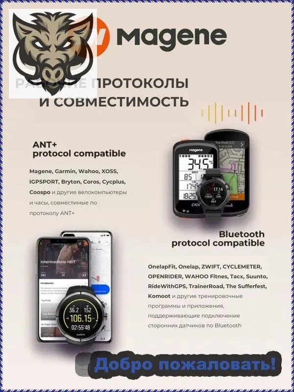Спидометр черный, датчик скорости и каденса, Bluetooth и ANT+, IP66, 7,7 — фото 1
