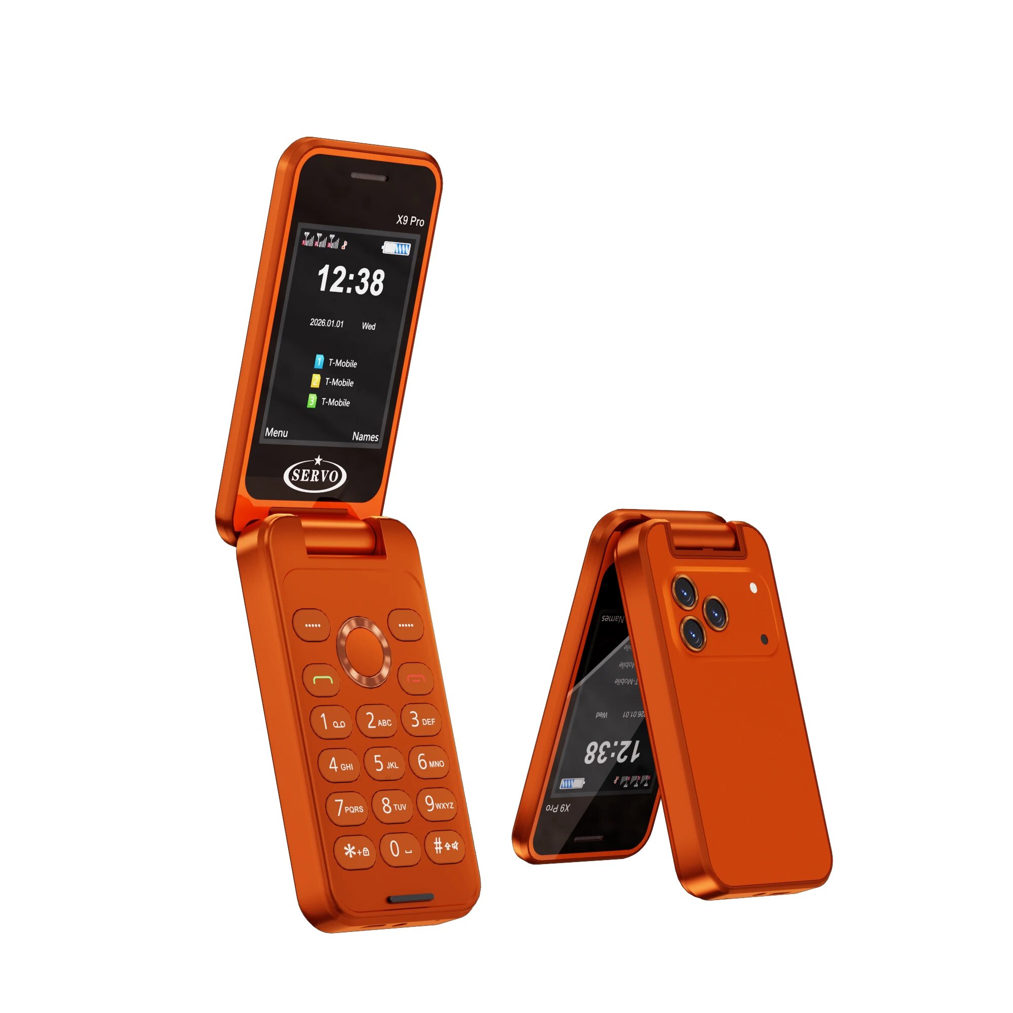 Сотовый Телефон-раскладушка SERVO X9 PRO 2G GSM С 3 SIM-картами, Оранжевый, Оранжевый, orange