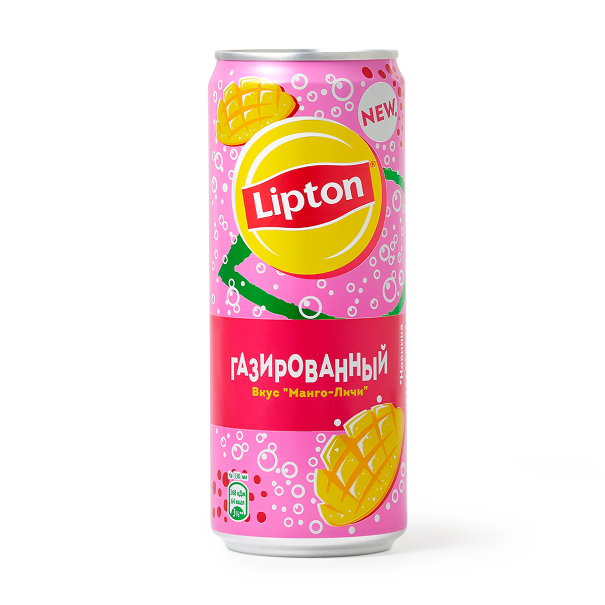 Чай Lipton "Манго-личи", холодный, черный, газированный, в металлической банке, 330 мл