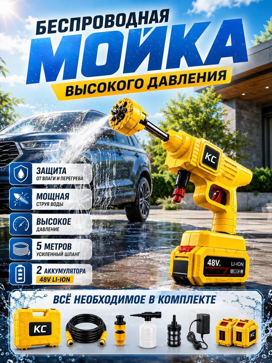 Мойка высокого давления аккумуляторная для автомобиля