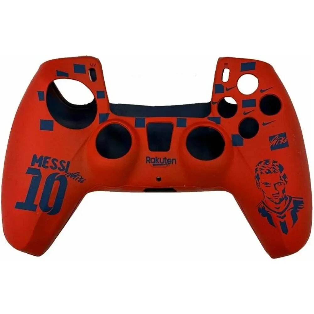 Силиконовый чехол для геймпада Sony DualSense Messi + 2 накладки на стики Красный