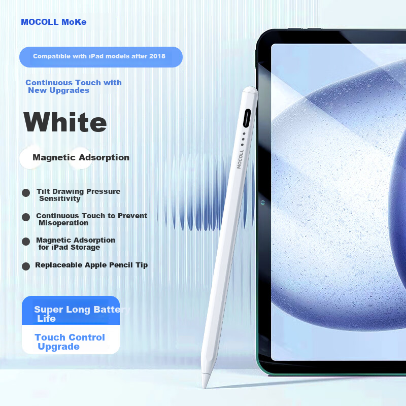 MOCOLL Сенсорная ручка с поддержкой давления для iPad Pro/Air/Mini - Быстрая зарядка, защита от ложных касаний,