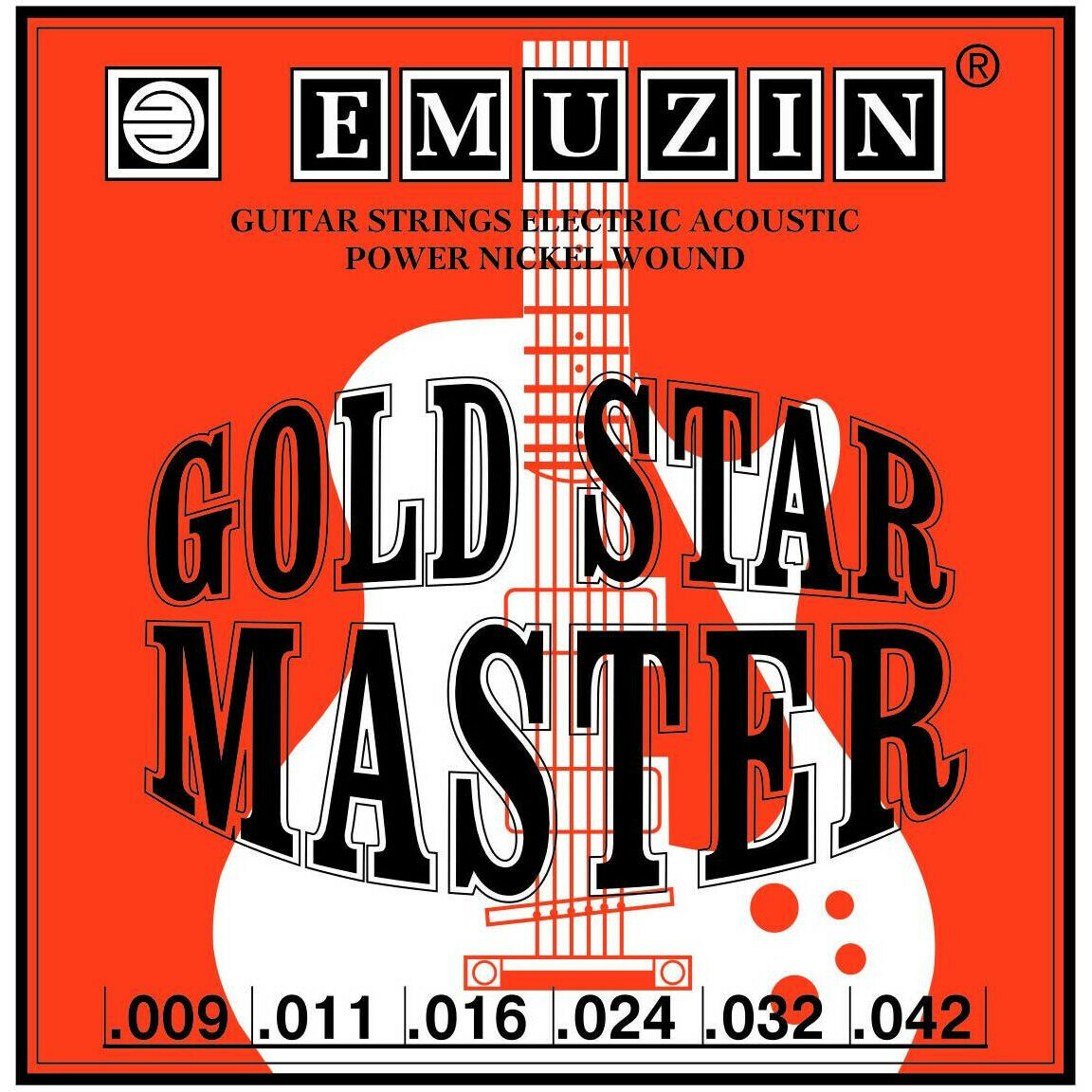 Струны для электрогитары EMUZIN 6ГСМ-02 GOLD STAR MASTER с обмоткой из нержавеющей стали, .009 - .042