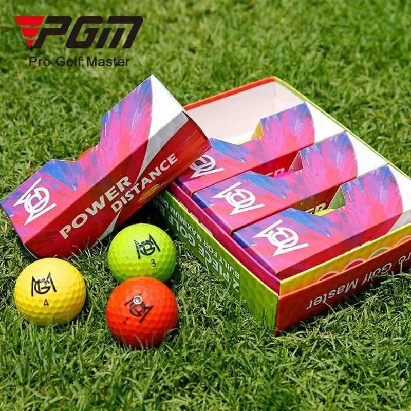 Мячи для гольфа Power Distance PGM цветные, 12 штук