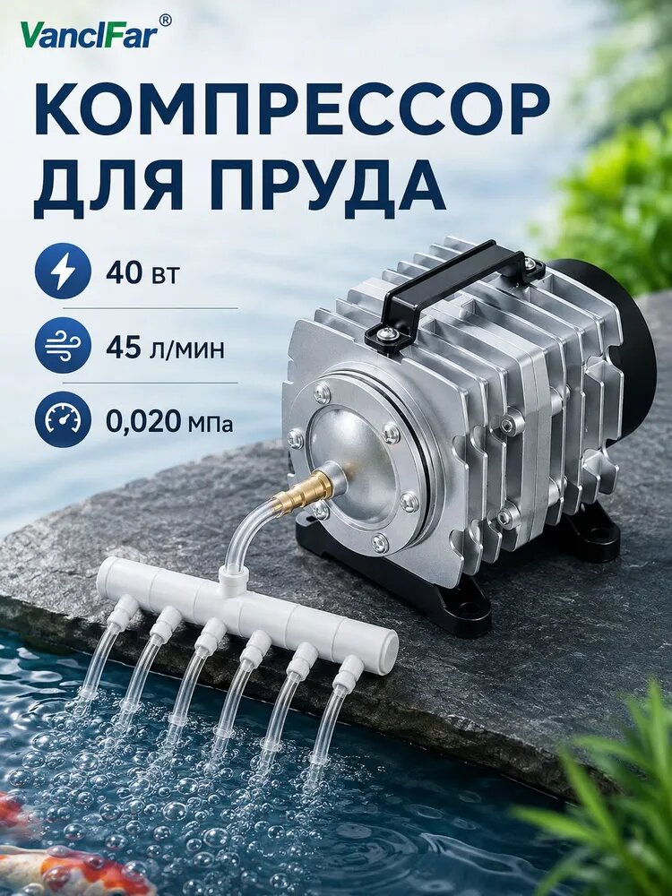 Компрессор для пруда BKL-A003, воздушный аэратор 40 Вт, 45 л/мин, 0,020 МПа