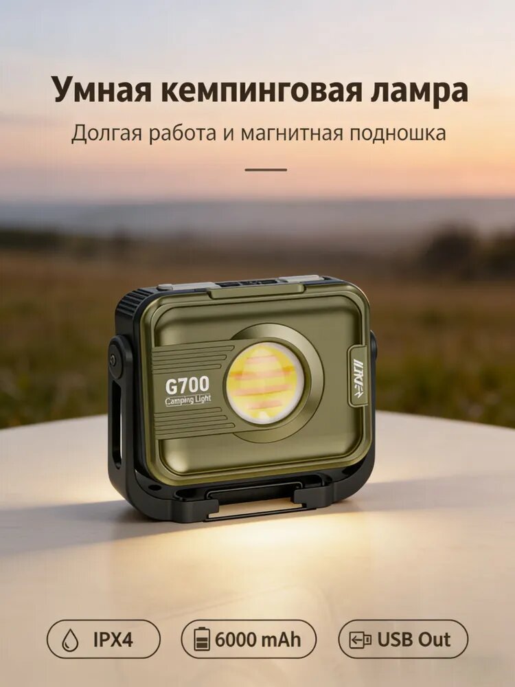Многофункциональный туристический фонарь , с магнитным креплением, usb-зарядкой, 6000mah, ipx4