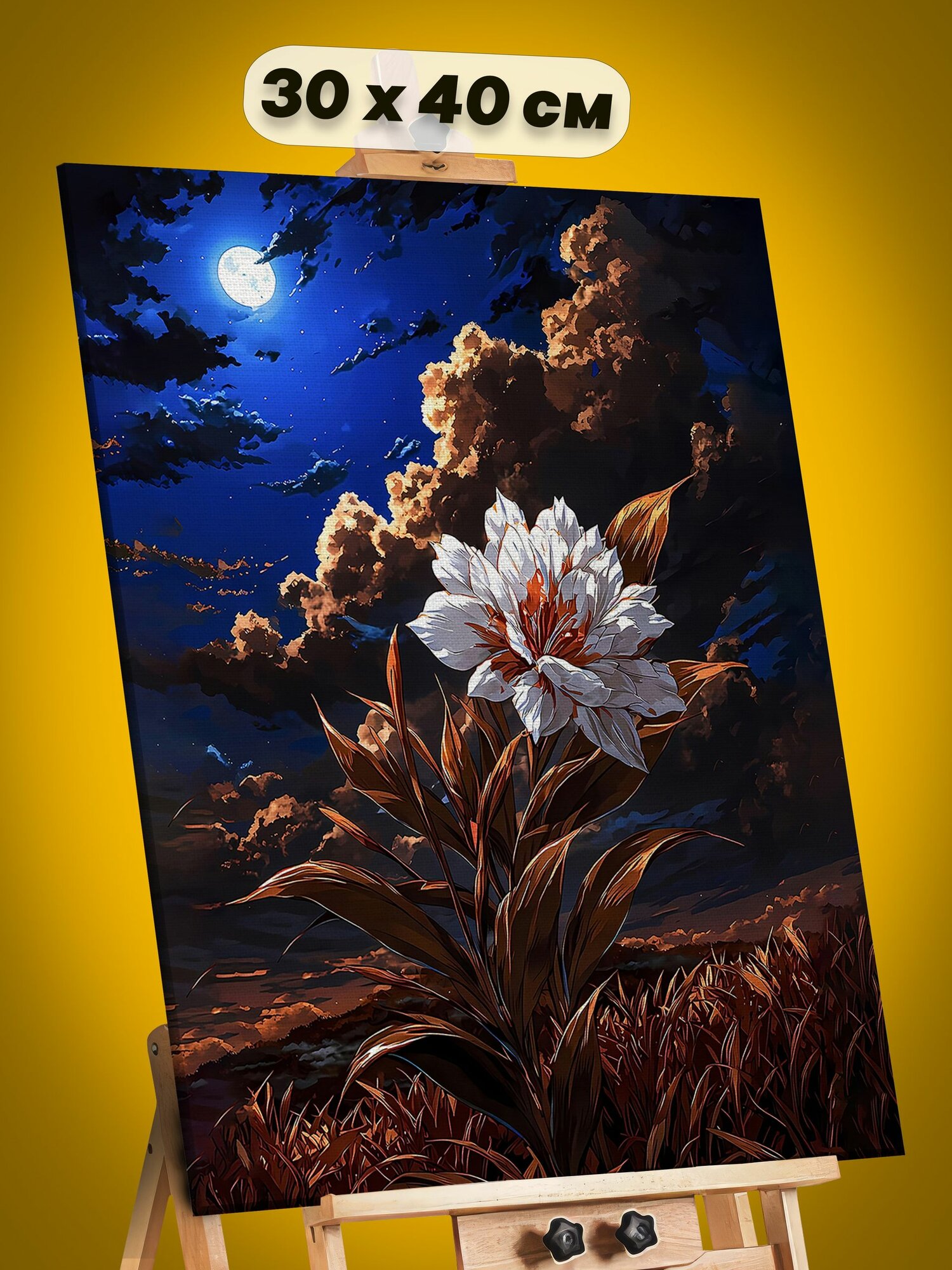 Картина на стену Цветы ночь луна 30x40