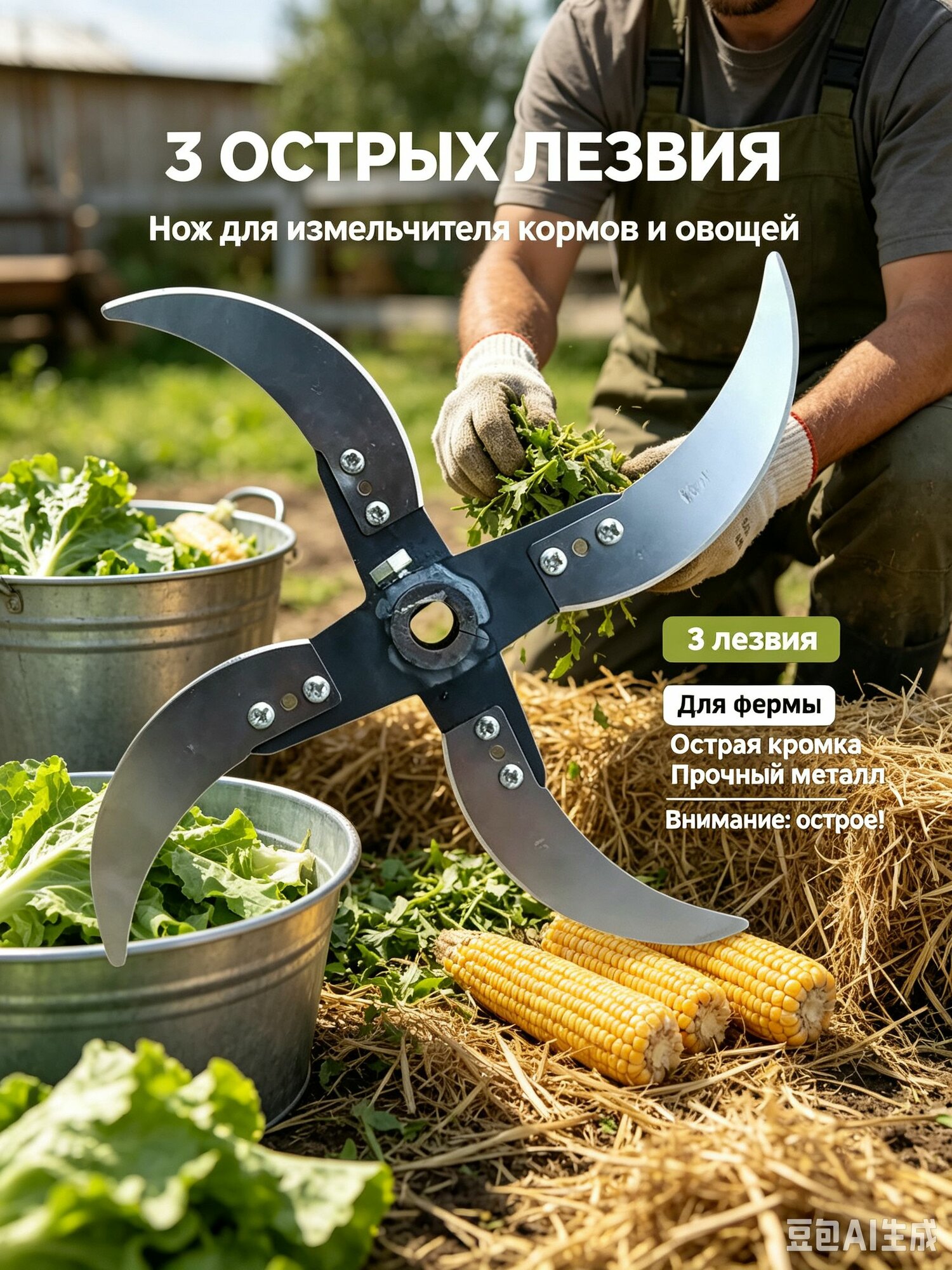 Дробилка для зерна, насадка для дрели, измельчитель кормов и травы, 4 ножа, нержавеющая сталь