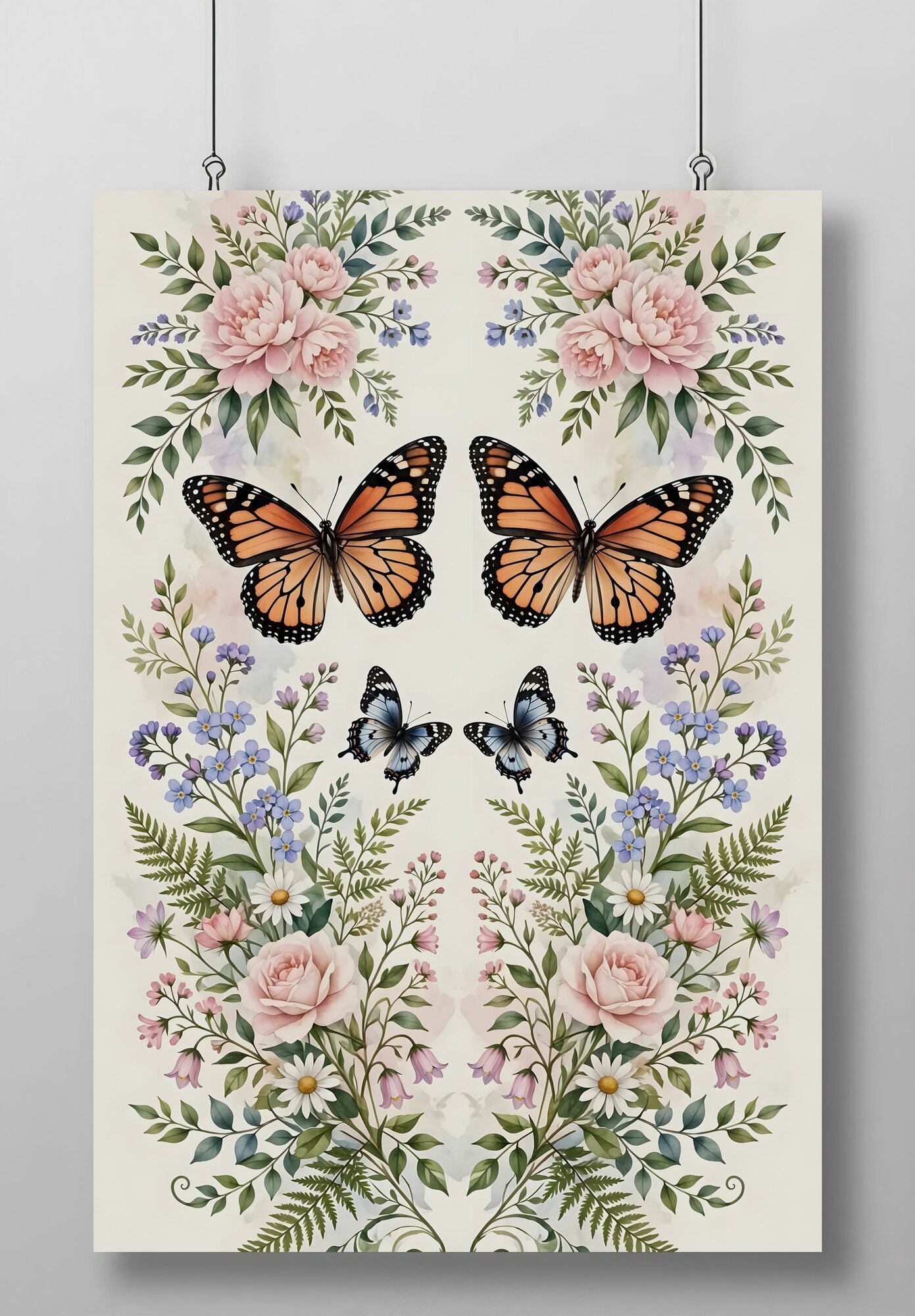 Постер/Плакат Бабочки И Цветы (Butterflies and Flowers)