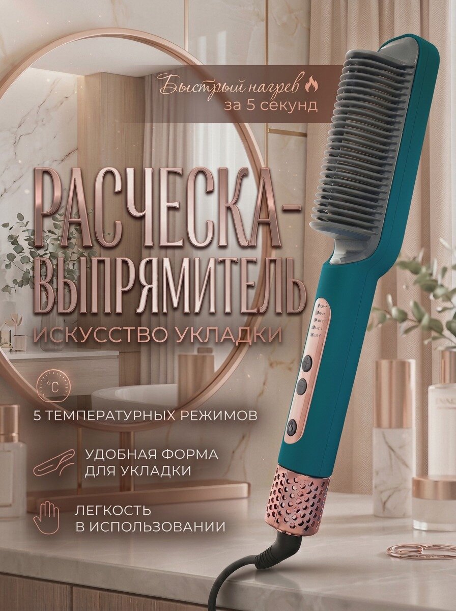 Профессиональный выпрямитель для волос/Расческа, стайлер-утюжок для и Плойка утюжок для волос, зеленый