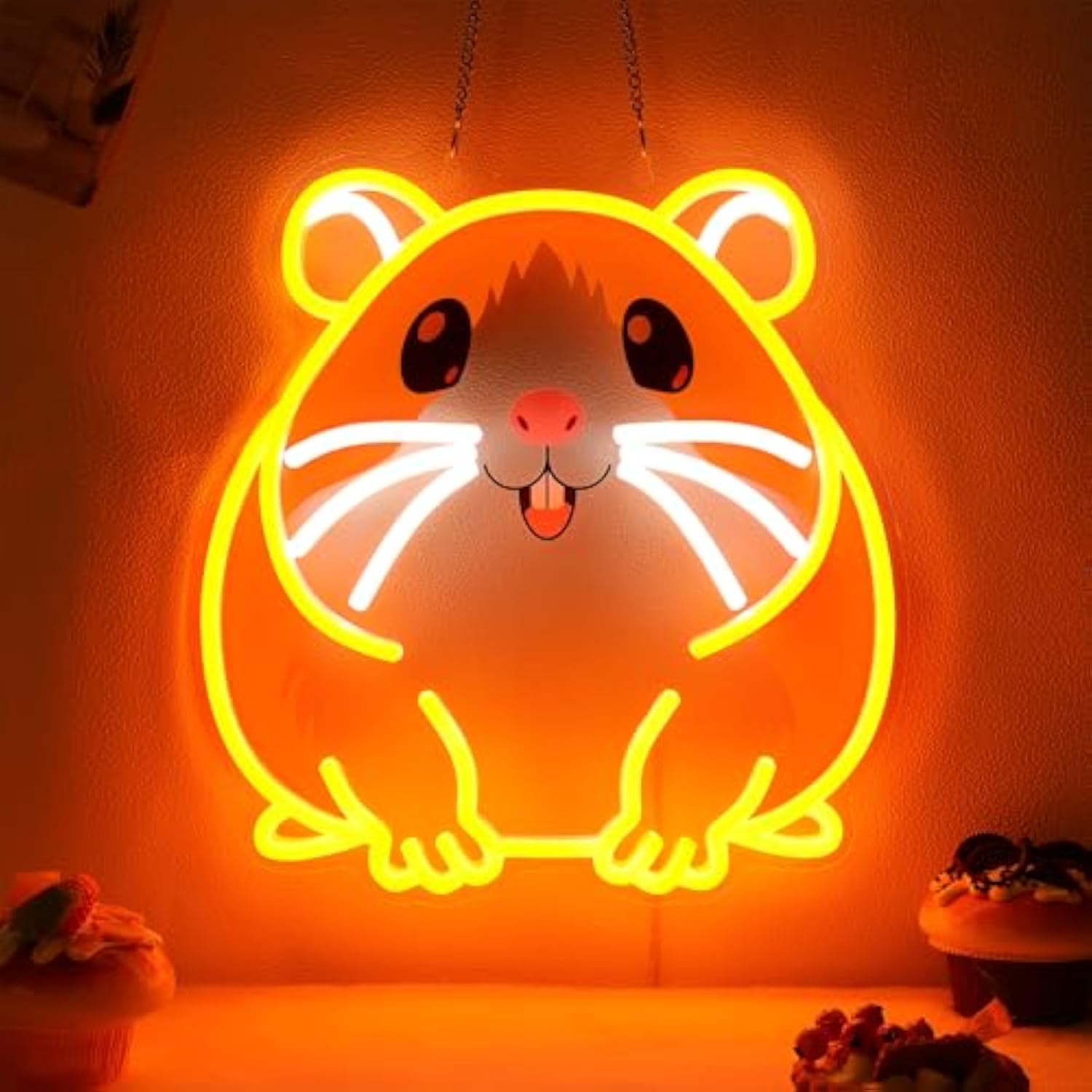 Неоновая вывеска Хомяк LED, USB, акрил, настенный декор для детской спальни, ночник, подарок на день рождения и Новый год
