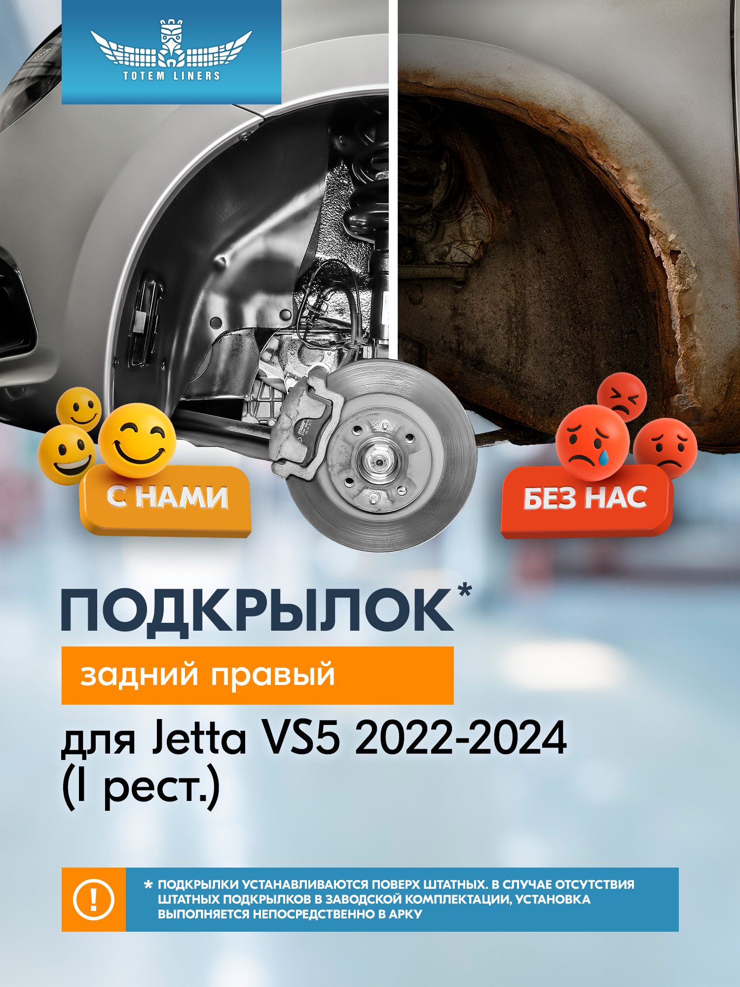 Подкрылок для JETTA VS5 2022-2024 (I рест. 1) задний правый (Джетта ВС5) Внедорожник 5 дв. FWD - TOTEM