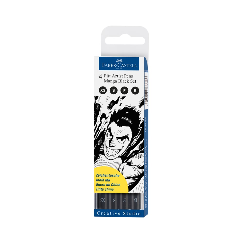 Набор капиллярных ручек Faber-Castell Pitt Artist Pen Manga Black set 4 шт, 0.1/0.3/0.5 мм 167132