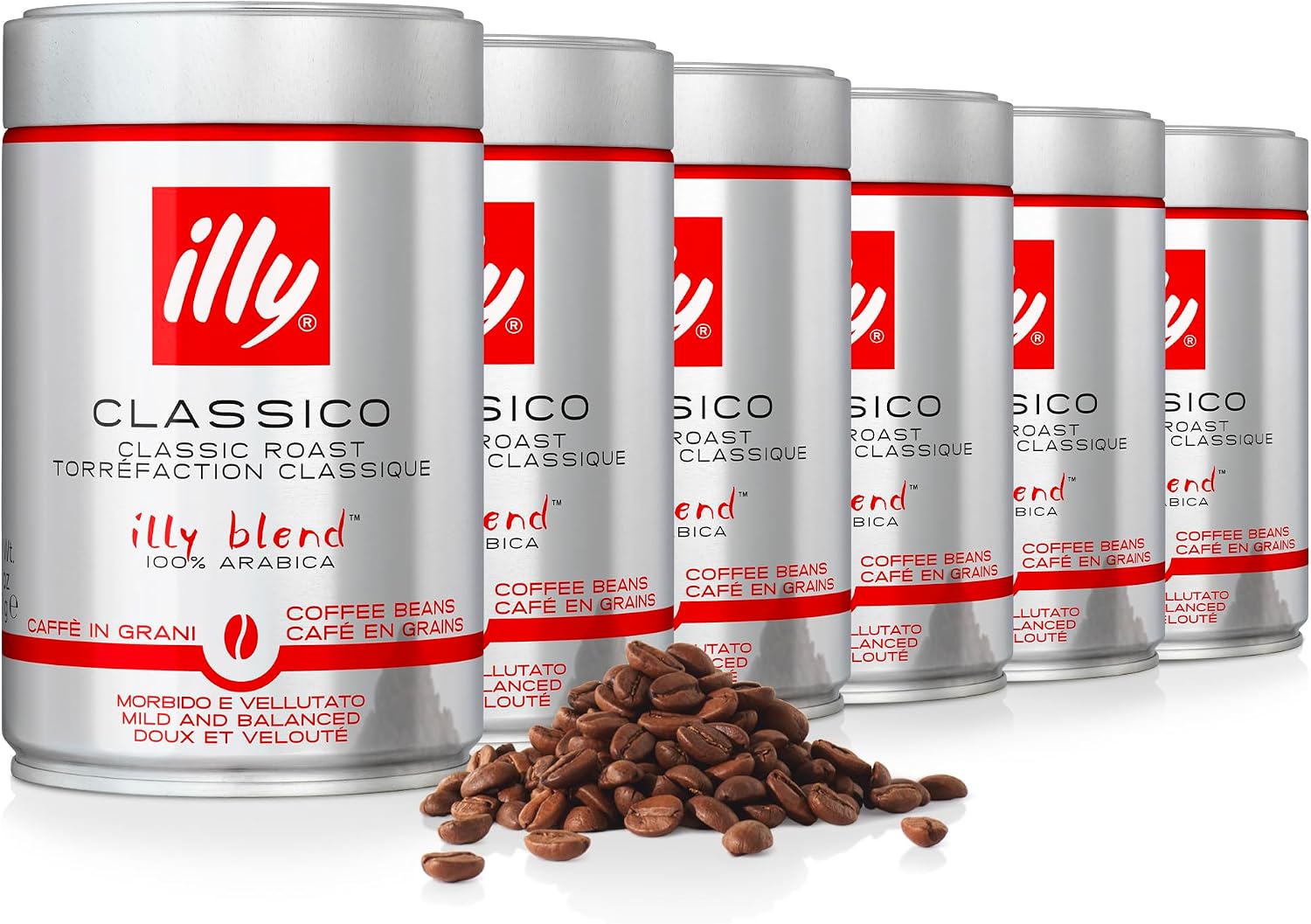 Illy Набор кофе в зернах Classico Coffee Beans, Medium Roast, 100% Arabica, Ideal for Moka Pots, Filter, Espresso & Lungo, 250г x 6