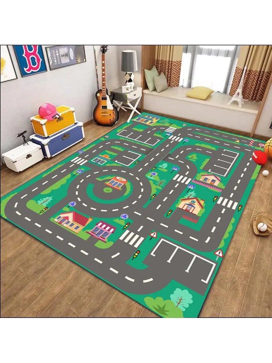 Игровой коврик с дорожками для машинок, 80x120 см, гоночная трасса, полиэстер