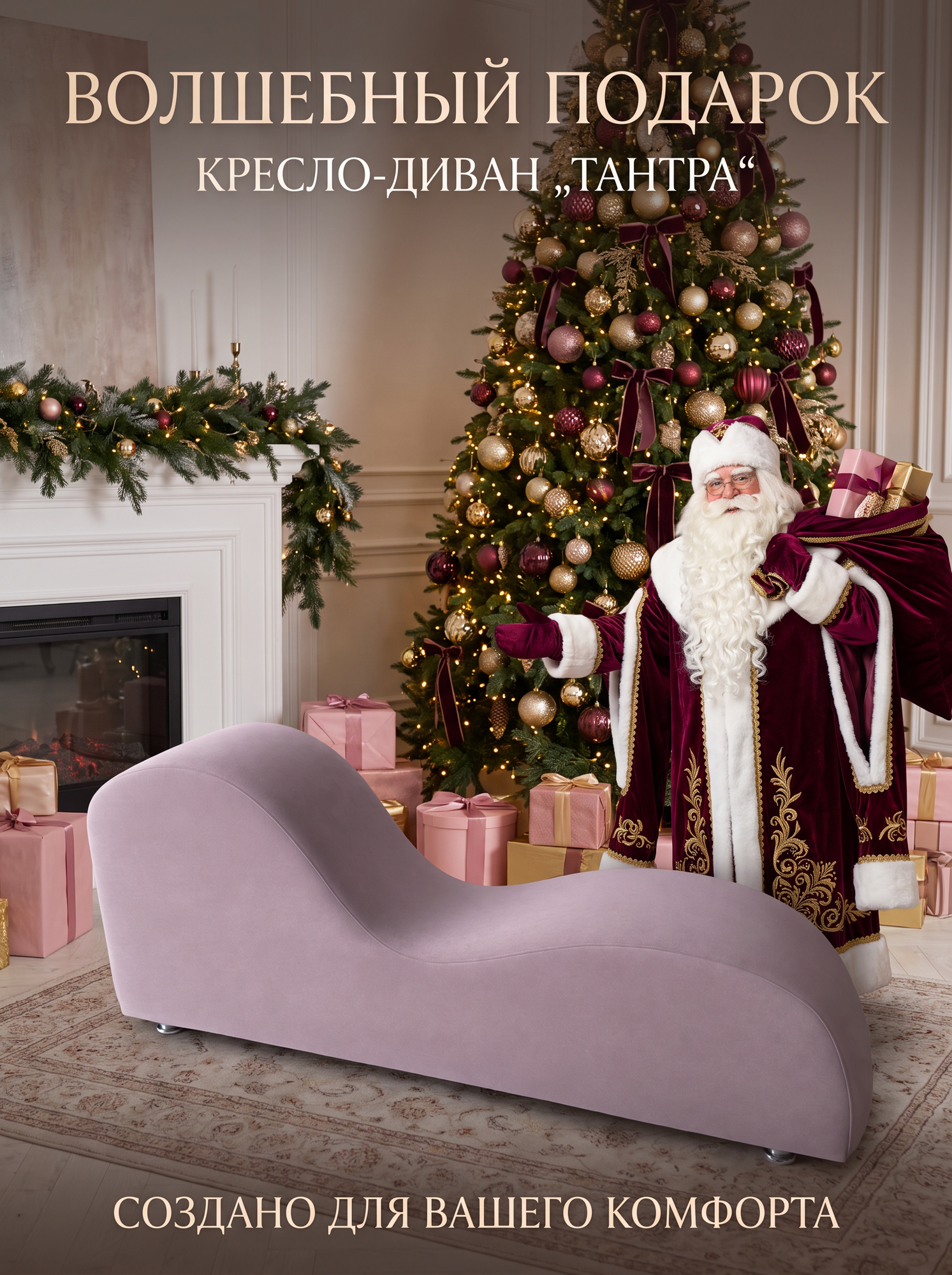 Кресло- диван для отдыха и релакса TANTRA, пыльная роза, премиальный велюр
