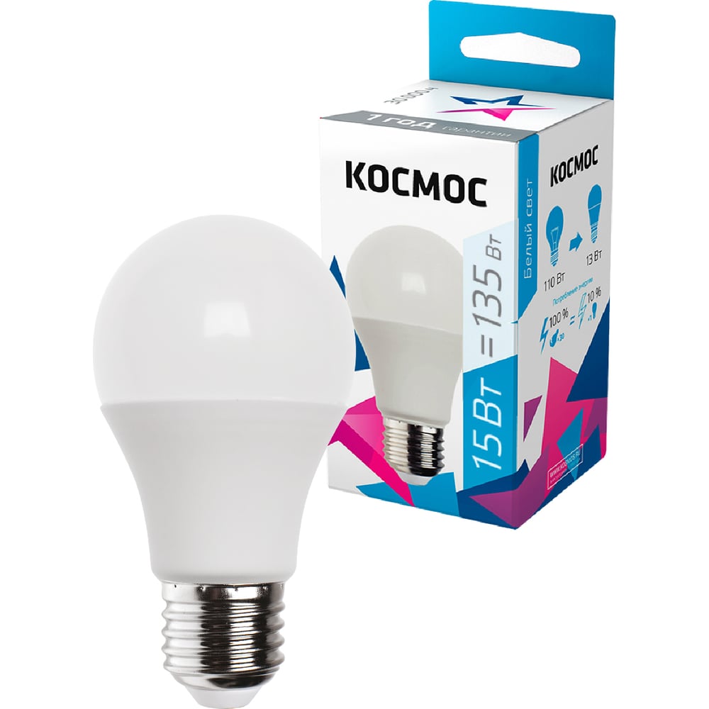 Светодиодная лампа космос, LED A60 15Вт 220В E27 4500К 452434 LkecLED15wA60E2745