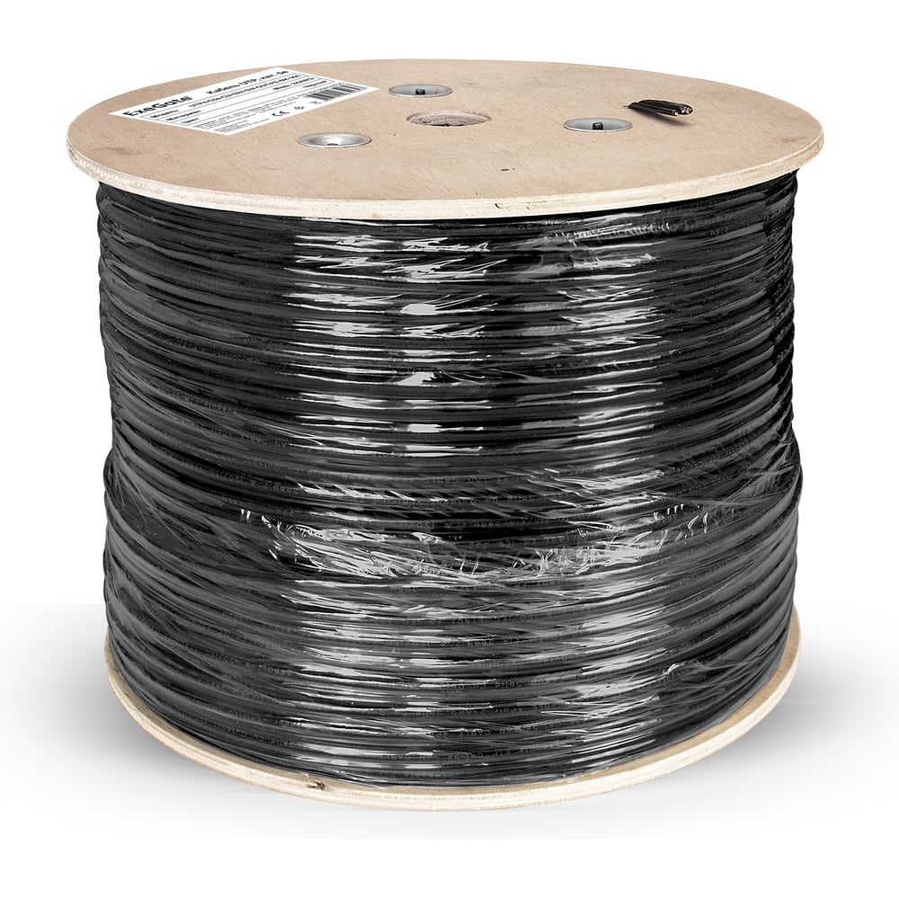 Кабель FUTP4-C5e-CU-S24-SW-OUT-PE-BK-305-FLUKE FTP 4 пары кат.5e медь, 0.52мм 24AWG, FLUKE test pass, экран, внешн, с тросом, 305м, черн, PE ExeGate 301067