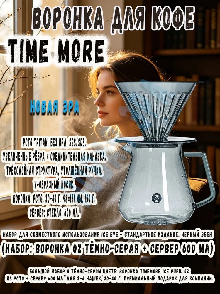 Timemore Ice Pupil 02 Воронка для заваривания кофе, набор с сервером 600 мл, тёмно-серый